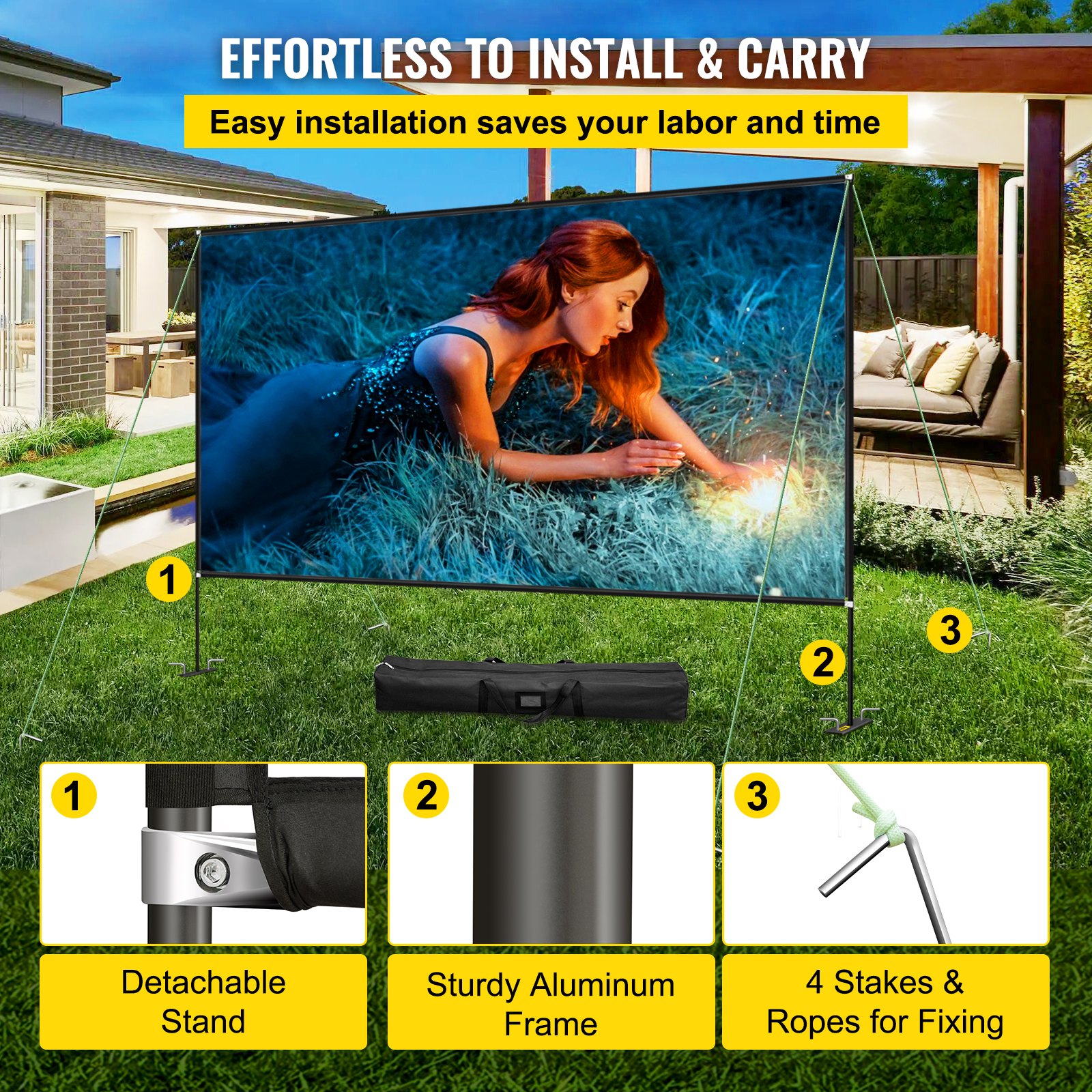 VEVOR Movie Screen with Stand 135inch Portable Projector Screen 16:9 4K ...
