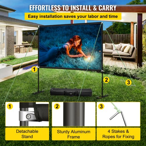 VEVOR Outdoor Movie Screen w/ Stand Portable Movie Screen 80" Projector ...