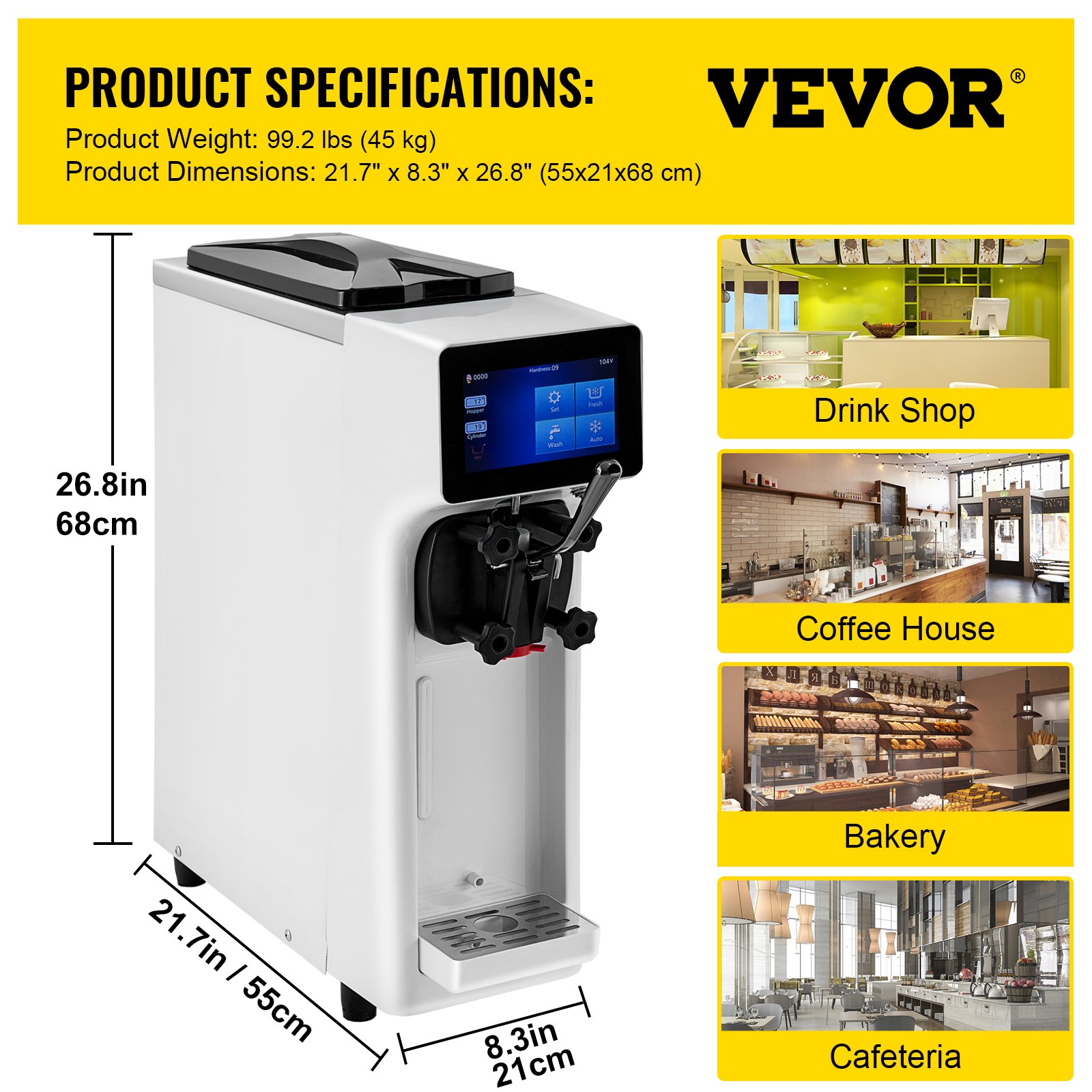VEVOR VEVOR Commercial Ice Cream Maker, 10-20L/H Yield, 1000W ...