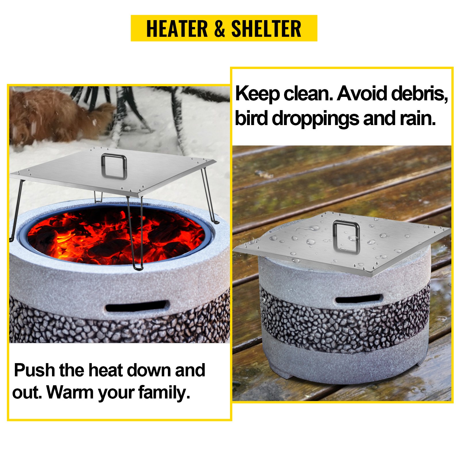 VEVOR Fire Pit Heat Deflector 24 x 24 x 13 Inch, Stainless Steel Fire ...
