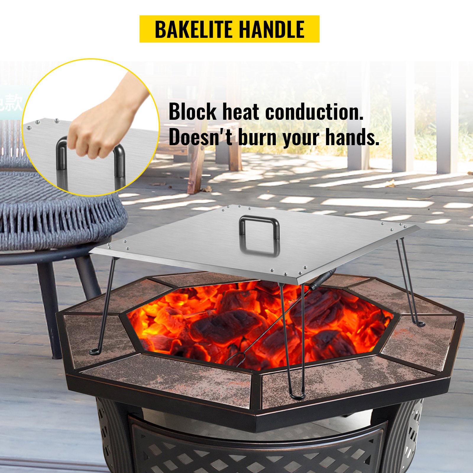 VEVOR Fire Pit Heat Deflector 24 x 24 x 13 Inch, Stainless Steel Fire ...