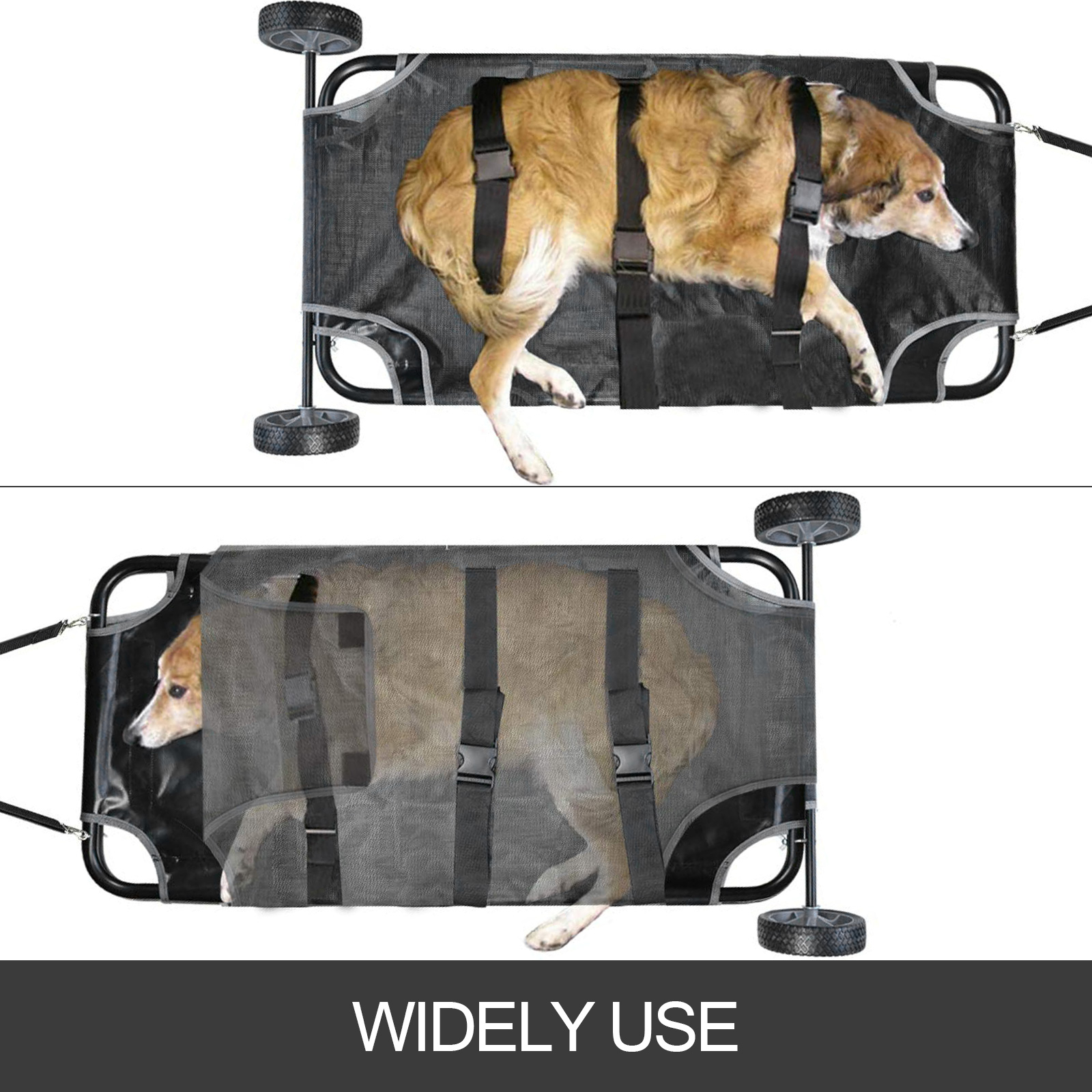 Black Animal Stretcher 45"x22" With 2 Wheels 250lbs Cap. Pet Rough ...