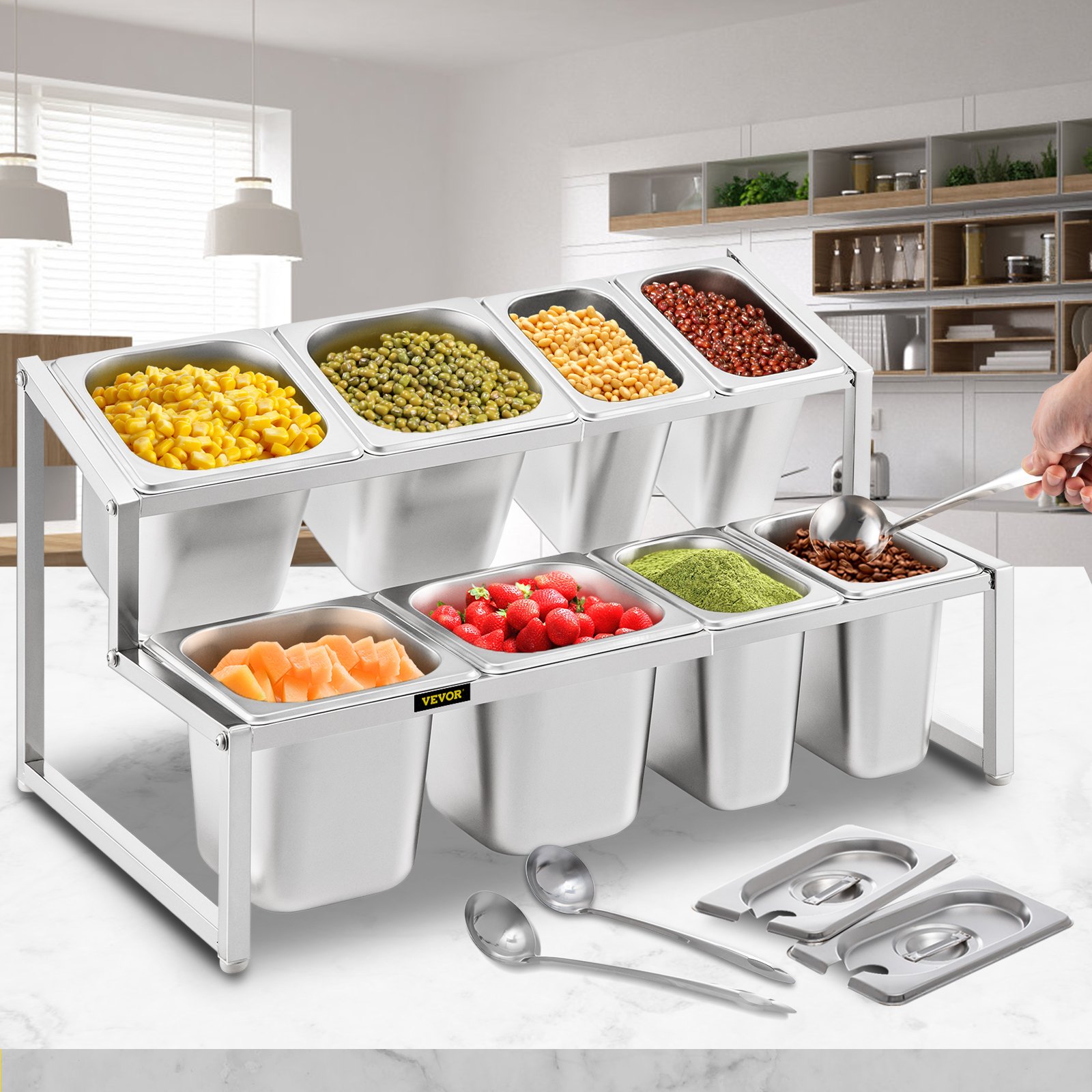 VEVOR Expandable Spice Rack, 13.8"-23.6" Adjustable, 2-Tier Stainless ...