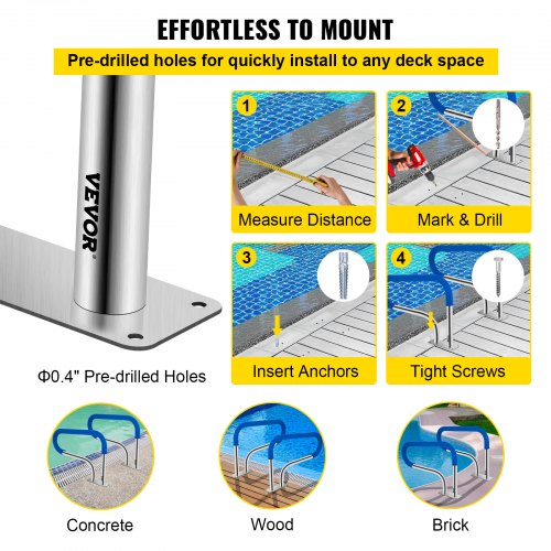 VEVOR Pool Handrail, 32 x 22.5 Swimming Pool Stair Rail, 304 Stainless ...