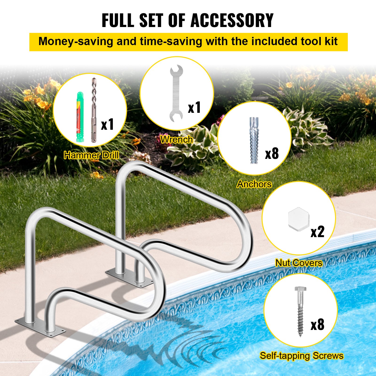 VEVOR Pool Handrail, 32 x 22.5 Swimming Pool Stair Rail, 304 Stainless ...