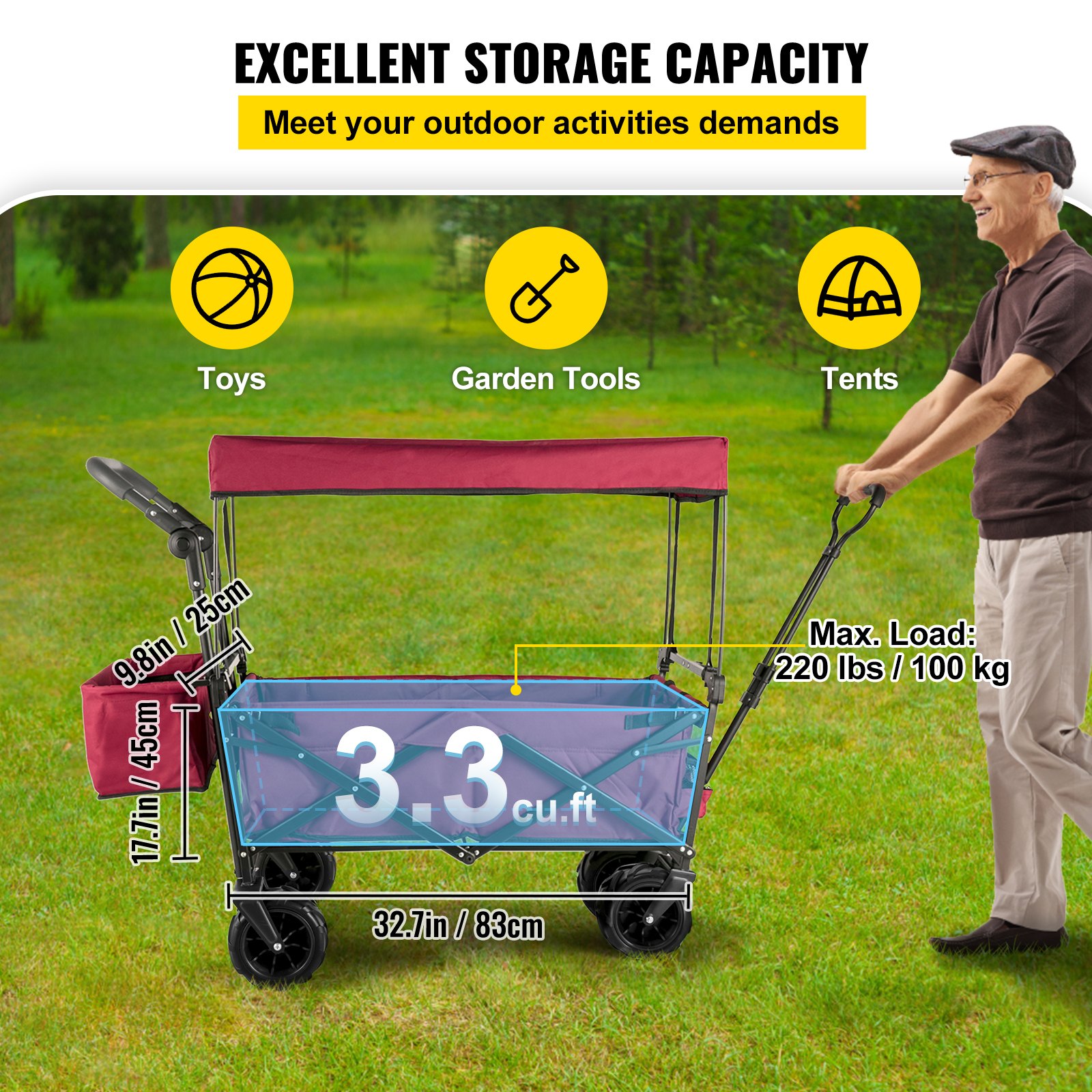 VEVOR Folding Wagon Cart, Collapsible Folding Garden Cart w/ Shade ...