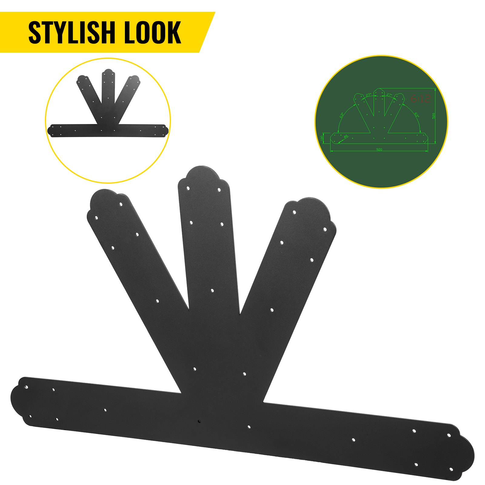VEVOR Gable Plate, Black Powder-Coated Truss Connector Plates, 6:12 ...
