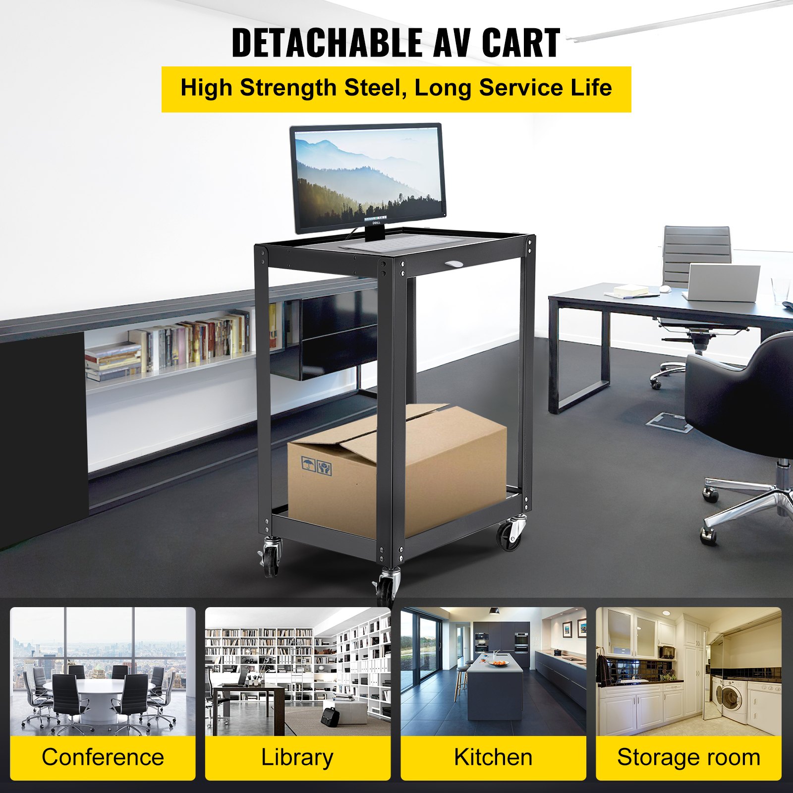 VEVOR AV Cart, 26 Inch Height Media Cart with Power Strip, 24 x 18 ...