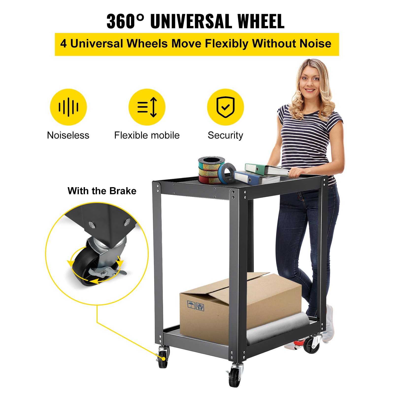 VEVOR AV Cart, 26 Inch Height Media Cart with Power Strip, 24 x 18 ...