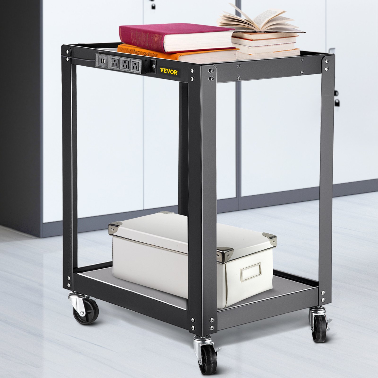 VEVOR AV Cart, 26 Inch Height Media Cart with Power Strip, 24 x 18 ...