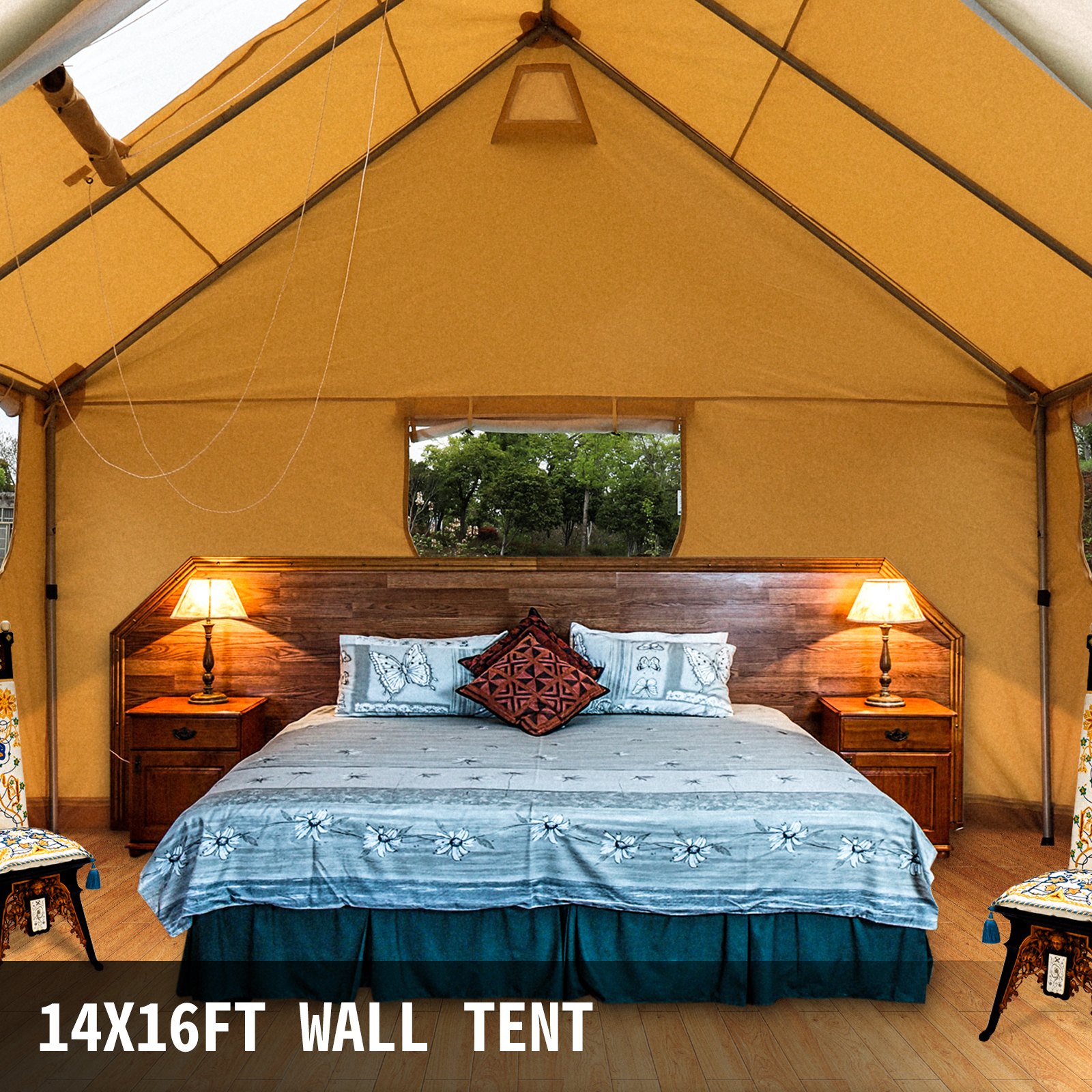 VEVOR Canvas Wall Tent 14X16ft, Wall Tent with PVC Storm Flap, Large ...