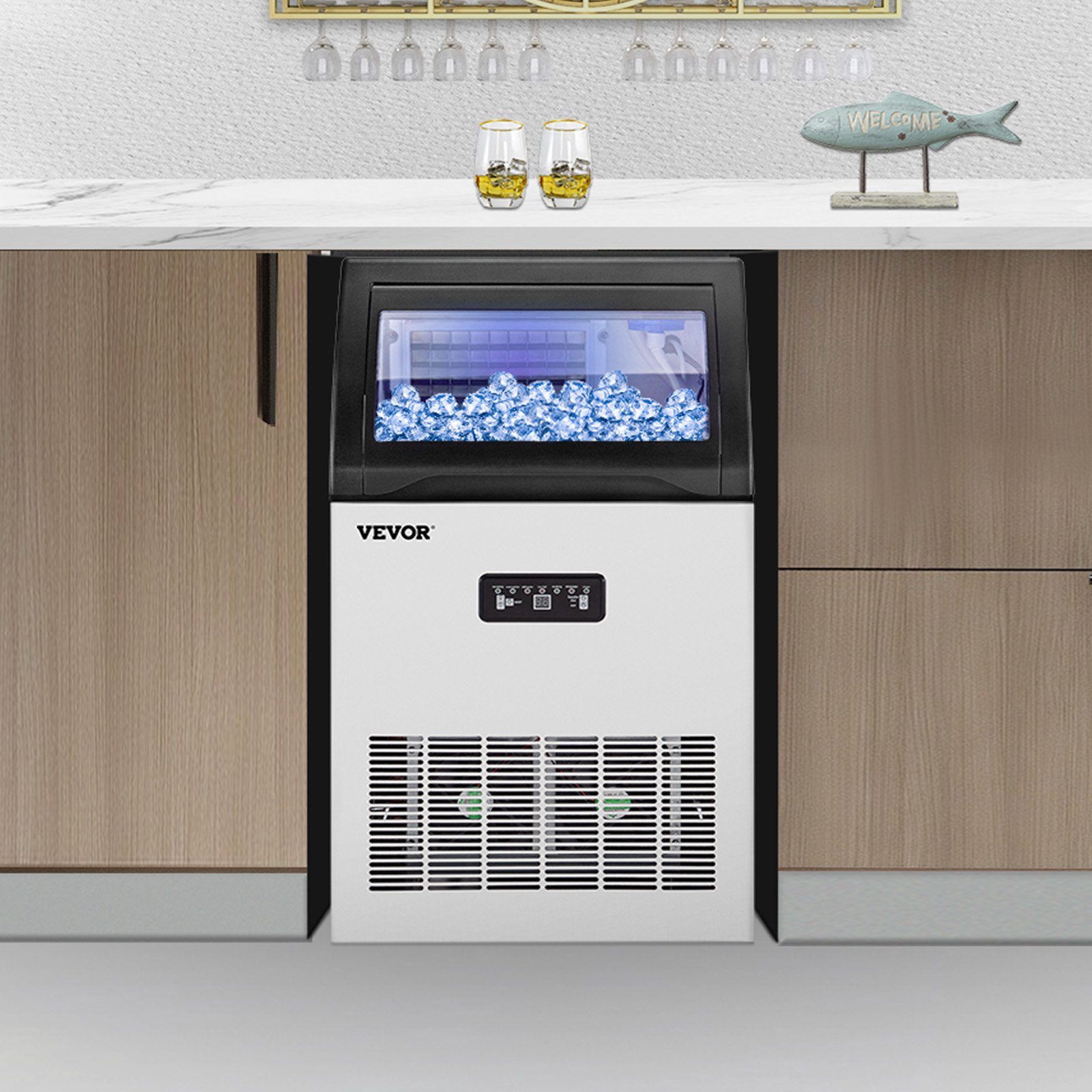 VEVOR 110V Commercial Ice Maker Machine 120LBS/24H Stainless Steel Ice ...