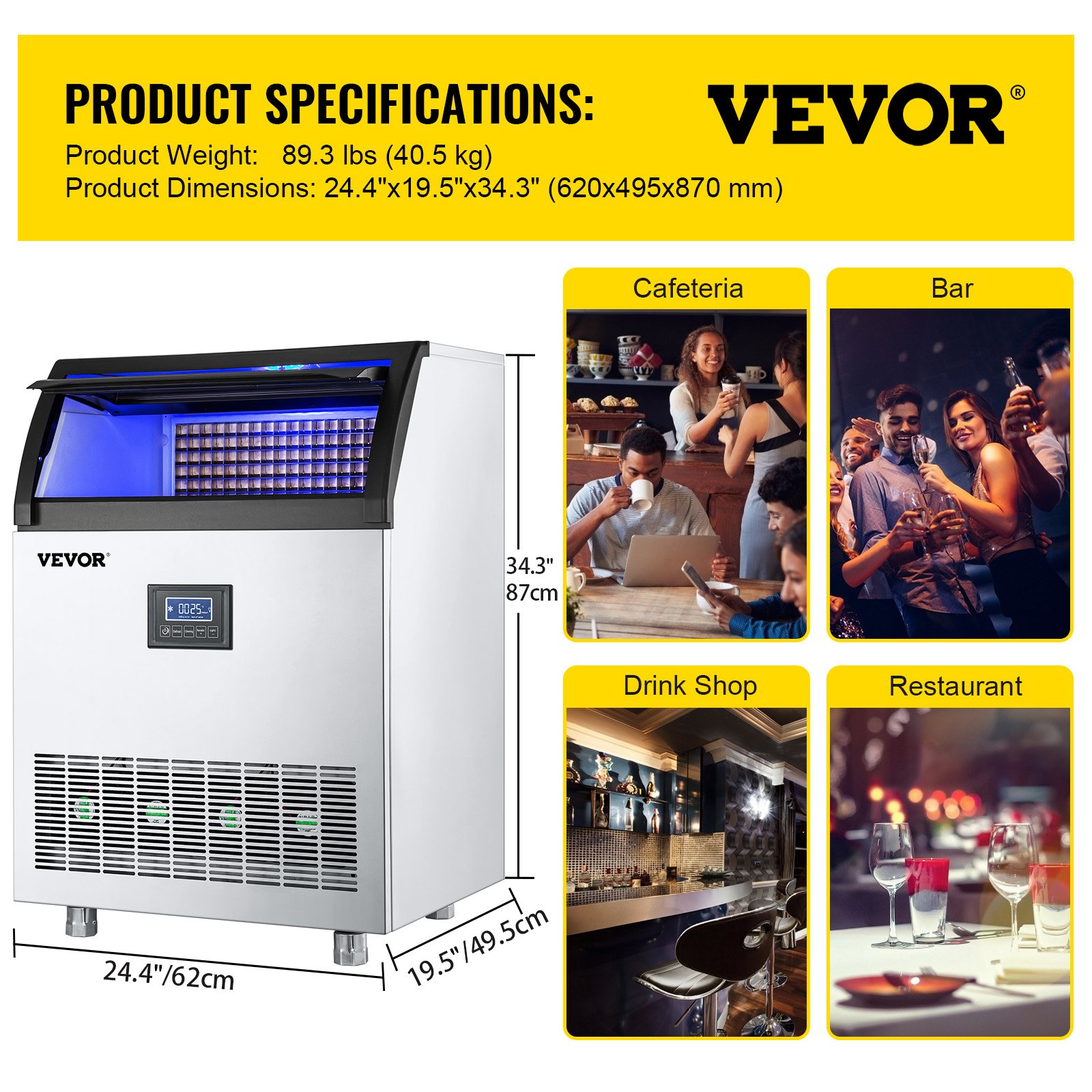VEVOR 110V Commercial Ice Maker 200LBS/24H, 710W Ice Machine with 55LBS ...