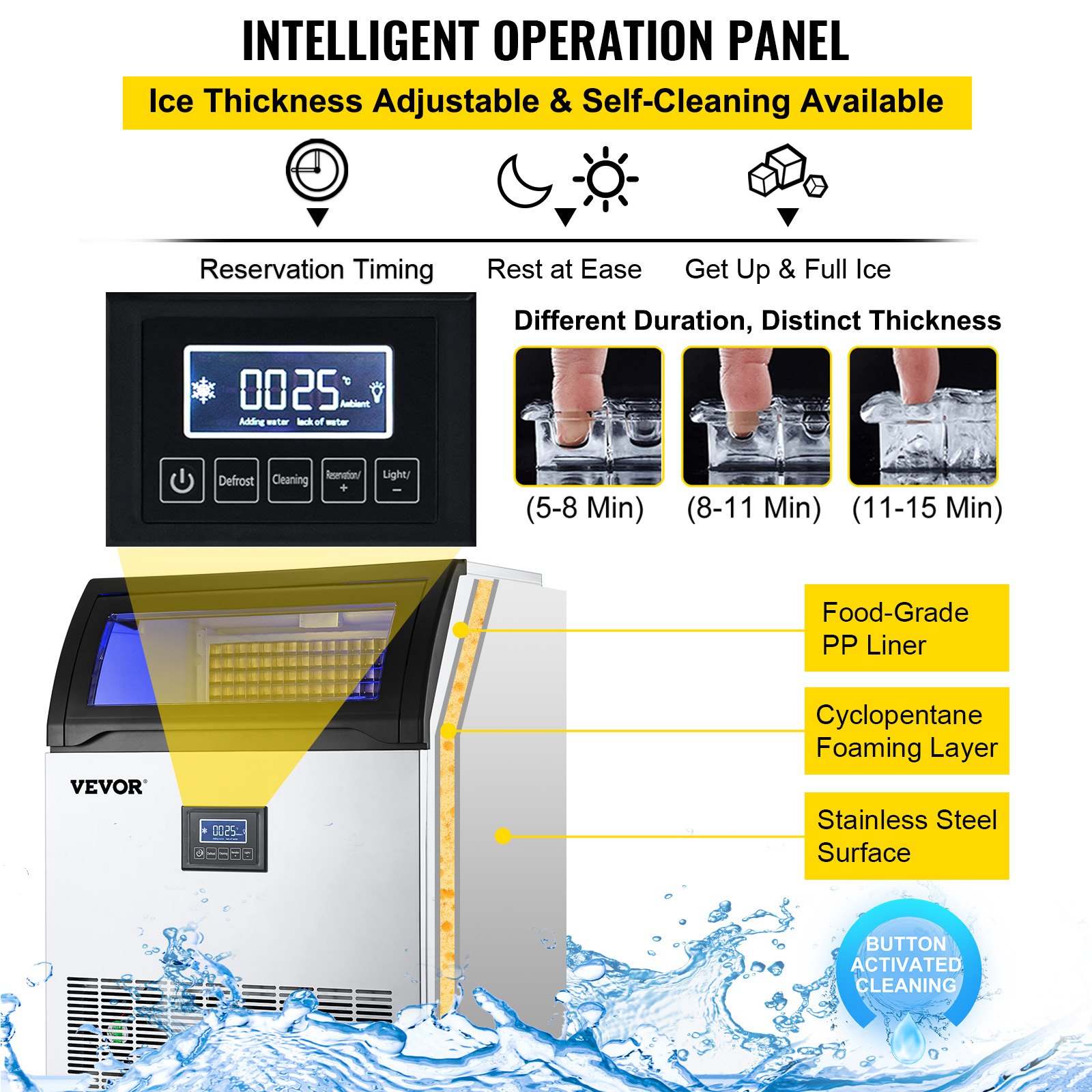 VEVOR 110V Commercial Ice Maker Machine 200LBS/24H, 710W Stainless ...