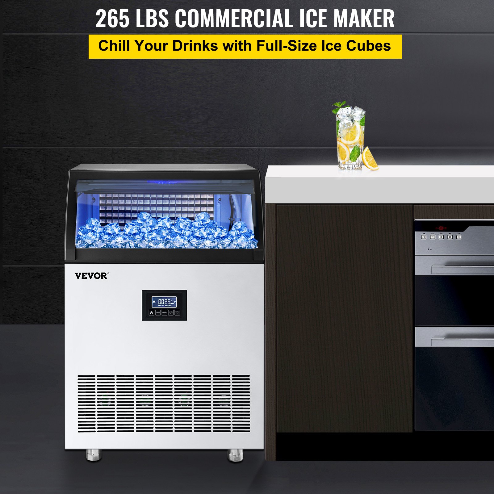 VEVOR 110V Commercial Ice Maker 265LBS/24H, 750W Ice Machine with 55LBS ...