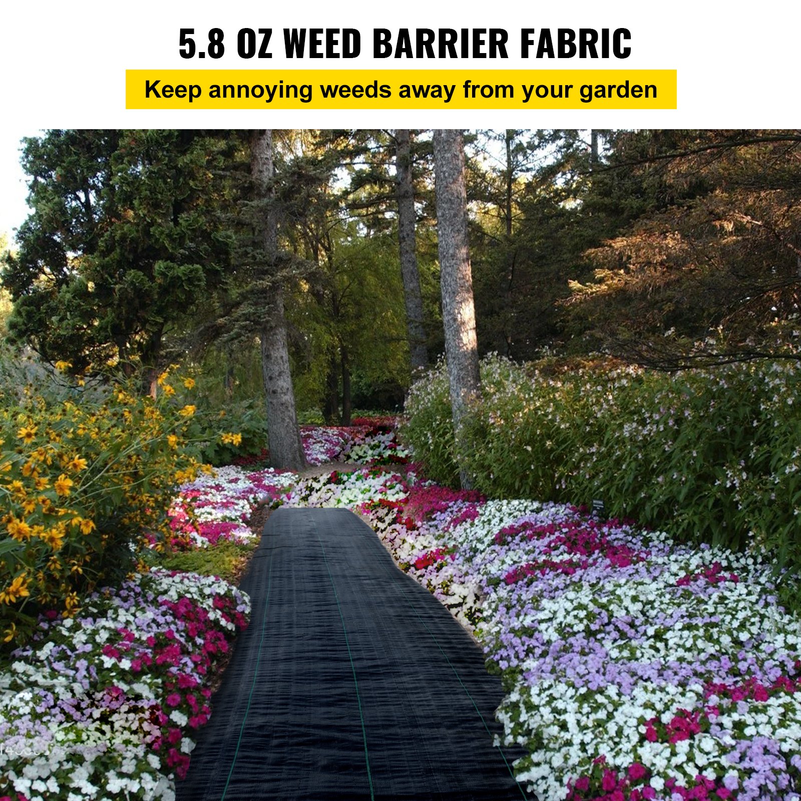 VEVOR Weed Barrier, 5.8oz Landscape Fabric, 4ft x 100ft Garden Ground ...