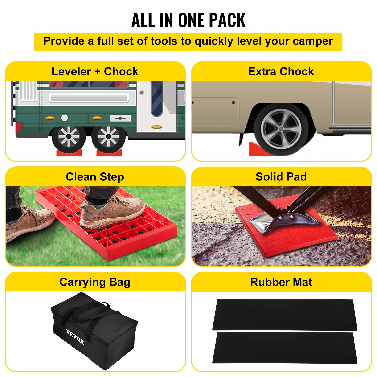 VEVOR Camper Leveler, 14 Pack, HDPE RV Leveling Blocks, Includes Two ...