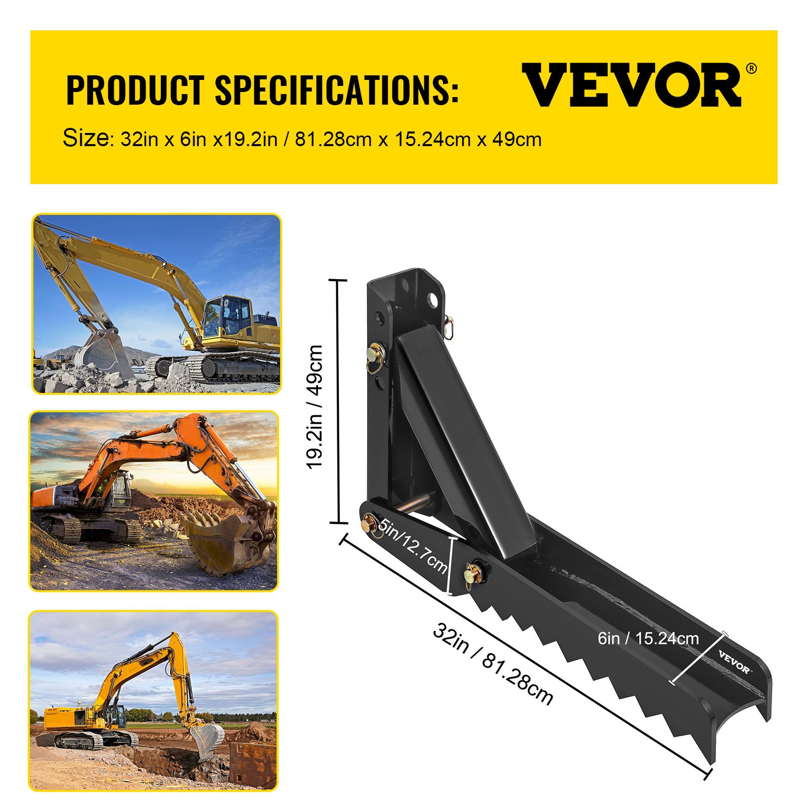 VEVOR 32" Backhoe Thumb 1/2" Steel Plate Excavator Universal Claw for ...