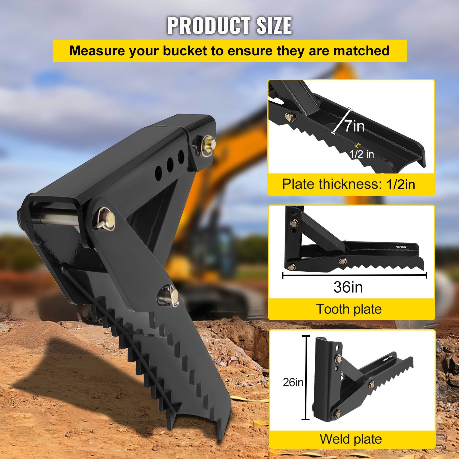 VEVOR 36 inch Backhoe Excavator Thumb Attachments Adjustable Extreme ...
