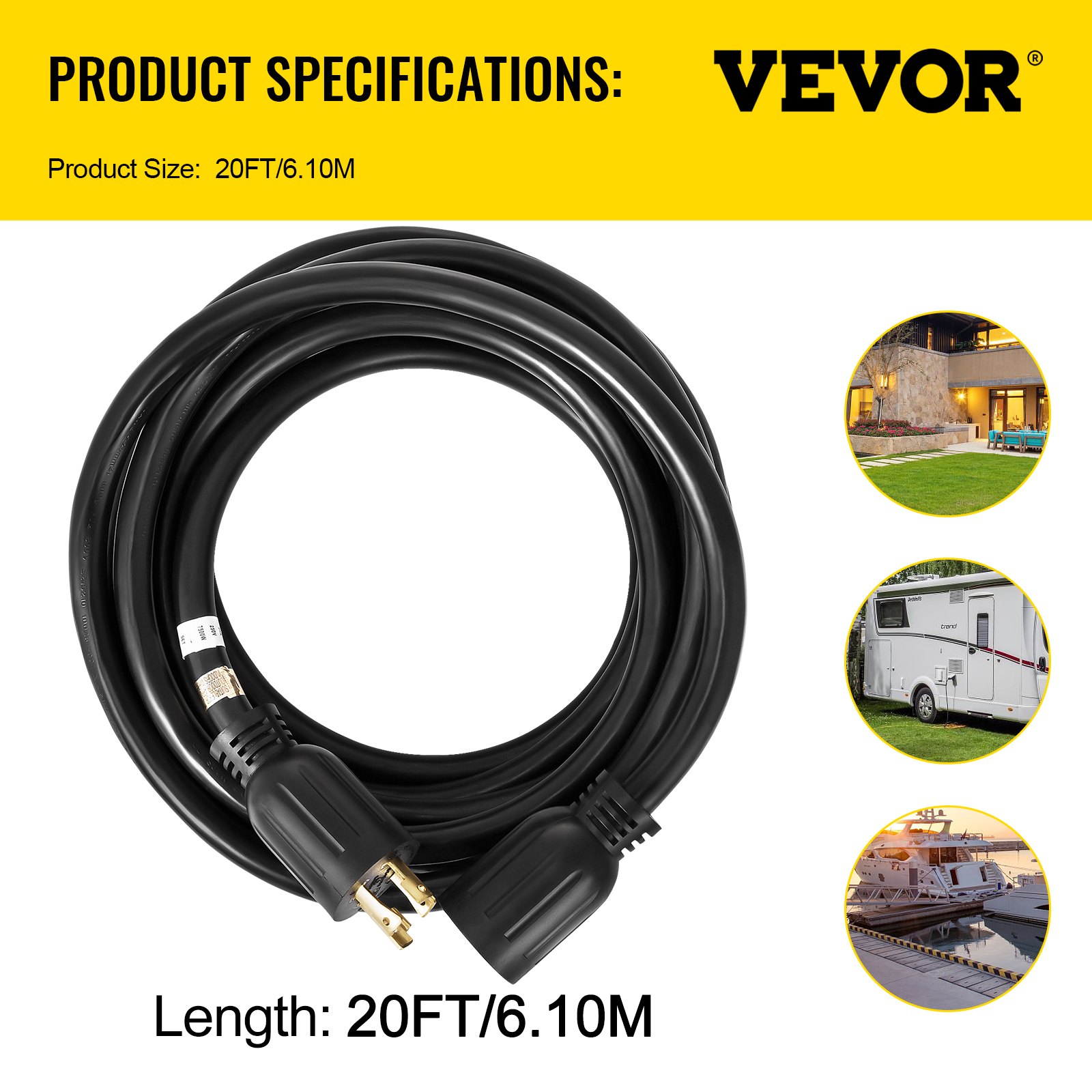 VEVOR BestWelder Generator Extension Cord 20 Foot 10 Gauge Extension ...
