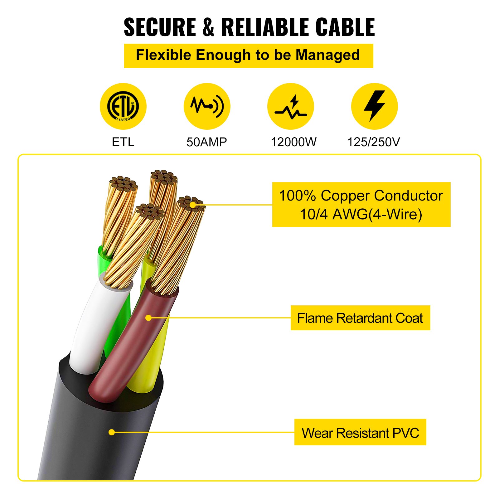 VEVOR Heavy Duty Generator Cord, 25 Feet Generator Power Cord, 50AMP ...