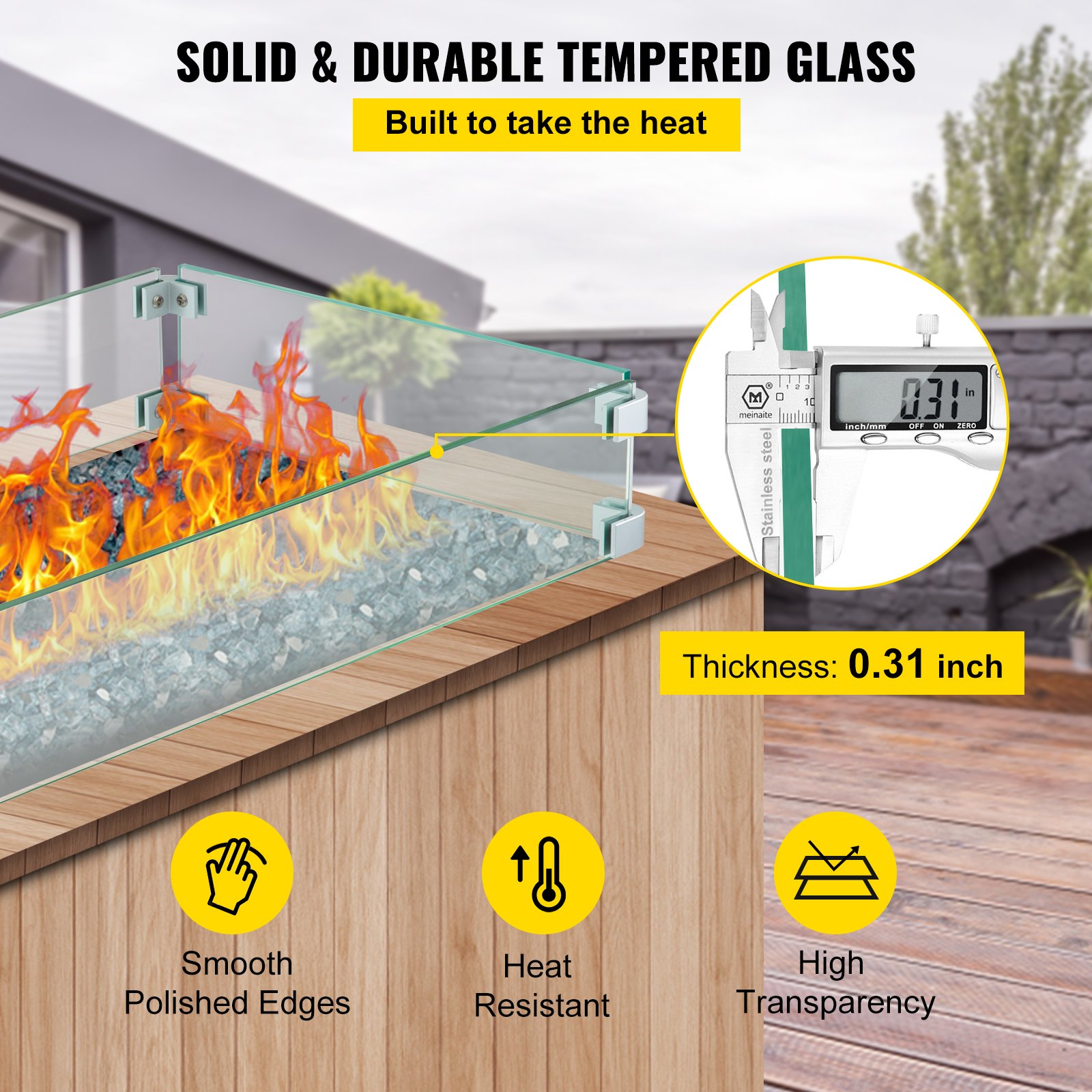 Fire Table Tempered Glass Wind Guard Fence 29.5" x 13.6" x 4" | VEVOR US