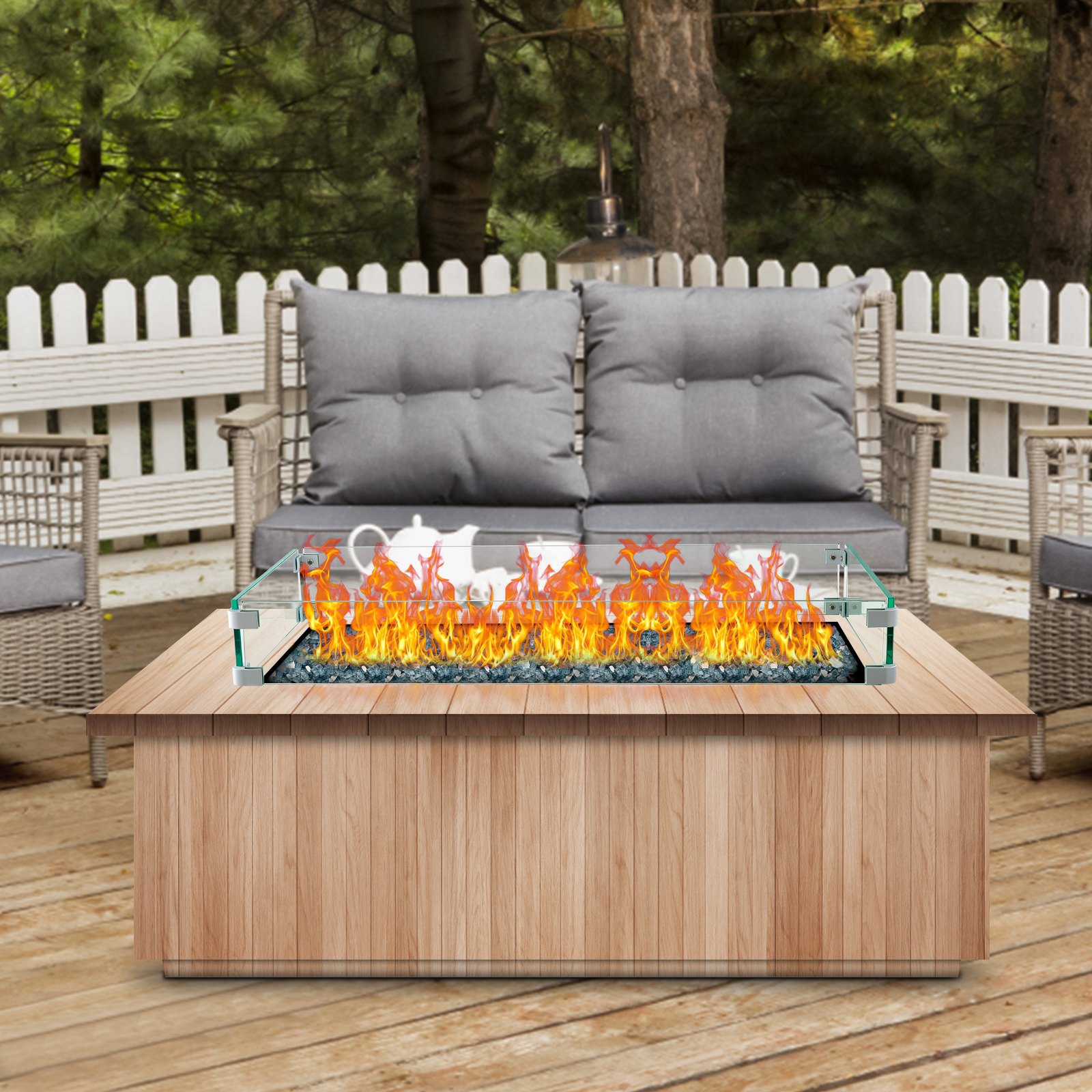 VEVOR Fire Pit Wind Guard Fire Pit Tempered Glass Wind Guard Fence (29. ...