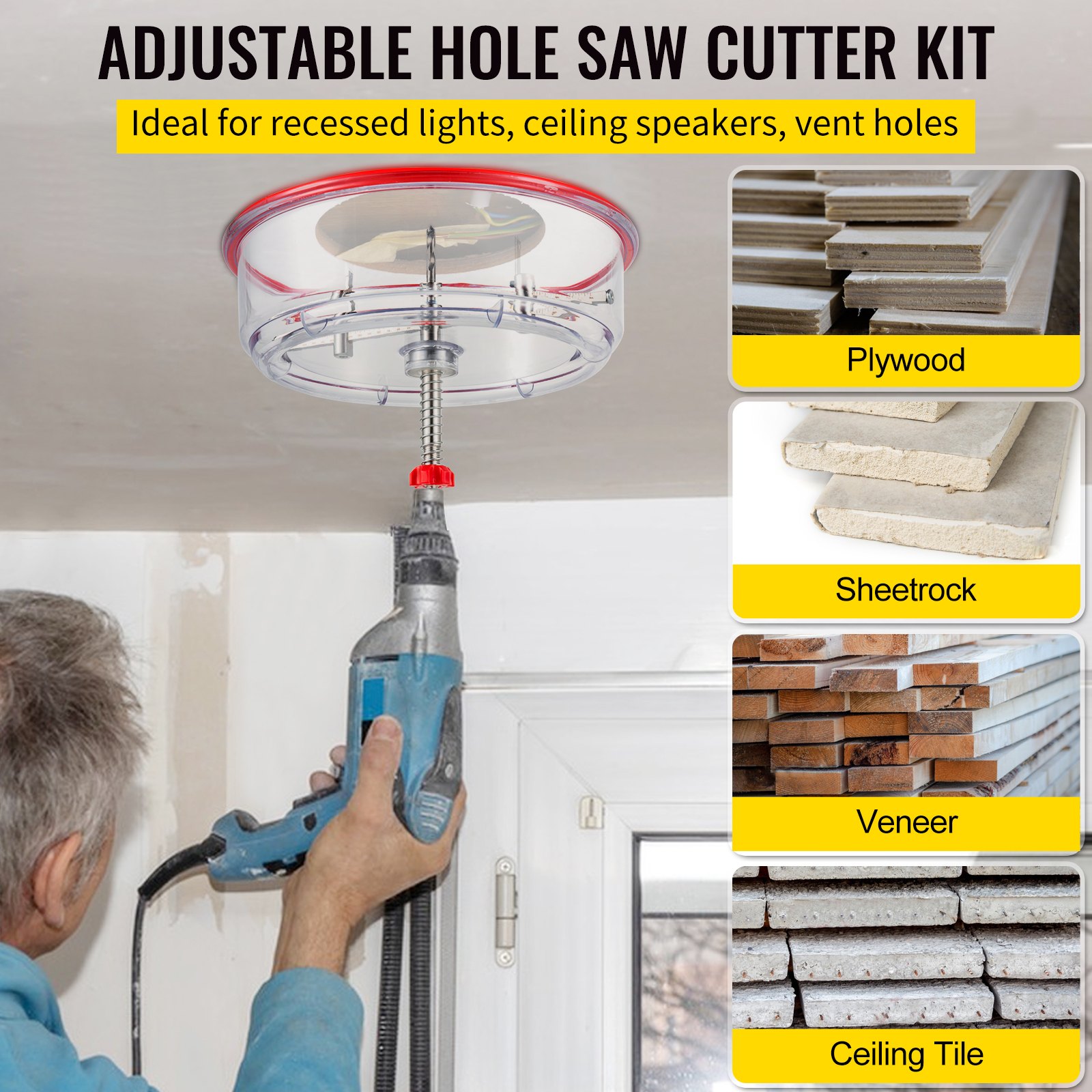 VEVOR Adjustable Hole Saw Cutter Kit, 1-5/8" to 11-13 /16" (40-300 mm ...