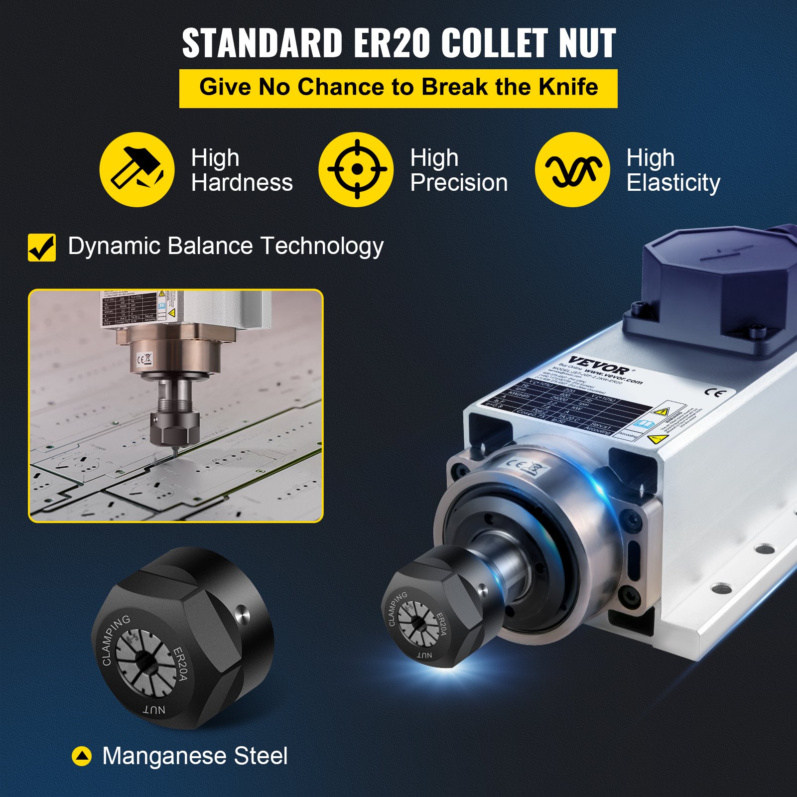 VEVOR Square Air Cooled Spindle Motor 2.2KW CNC Spindle Motor 110V ER20 ...