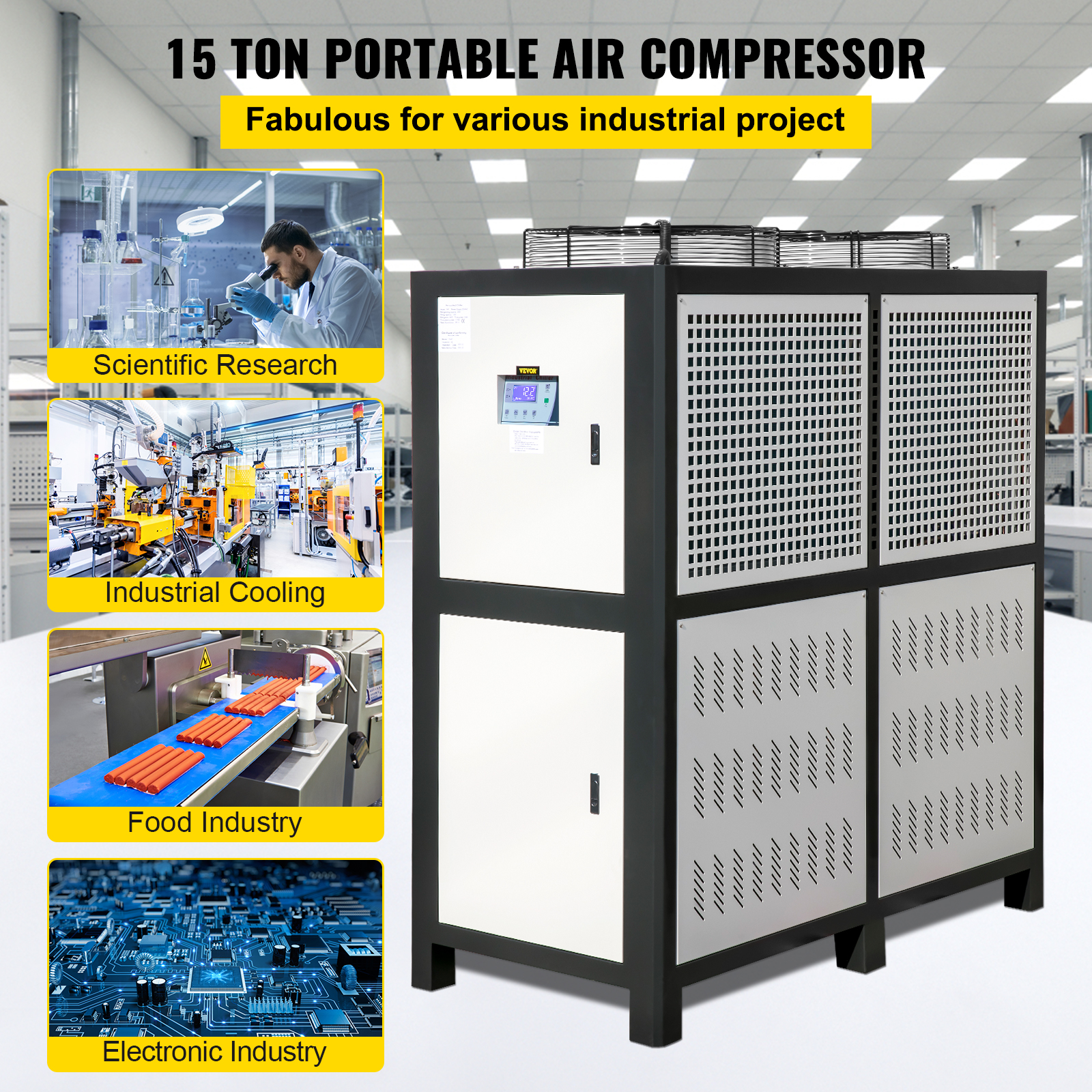 VEVOR Air Cooled Water Chiller Industrial 15Hp 150L Tank for Plastic ...