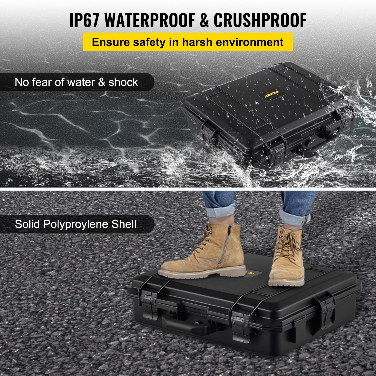 VEVOR Waterproof Hard Case, 20 x 16 x 5 Inches, with Customizable Foam ...