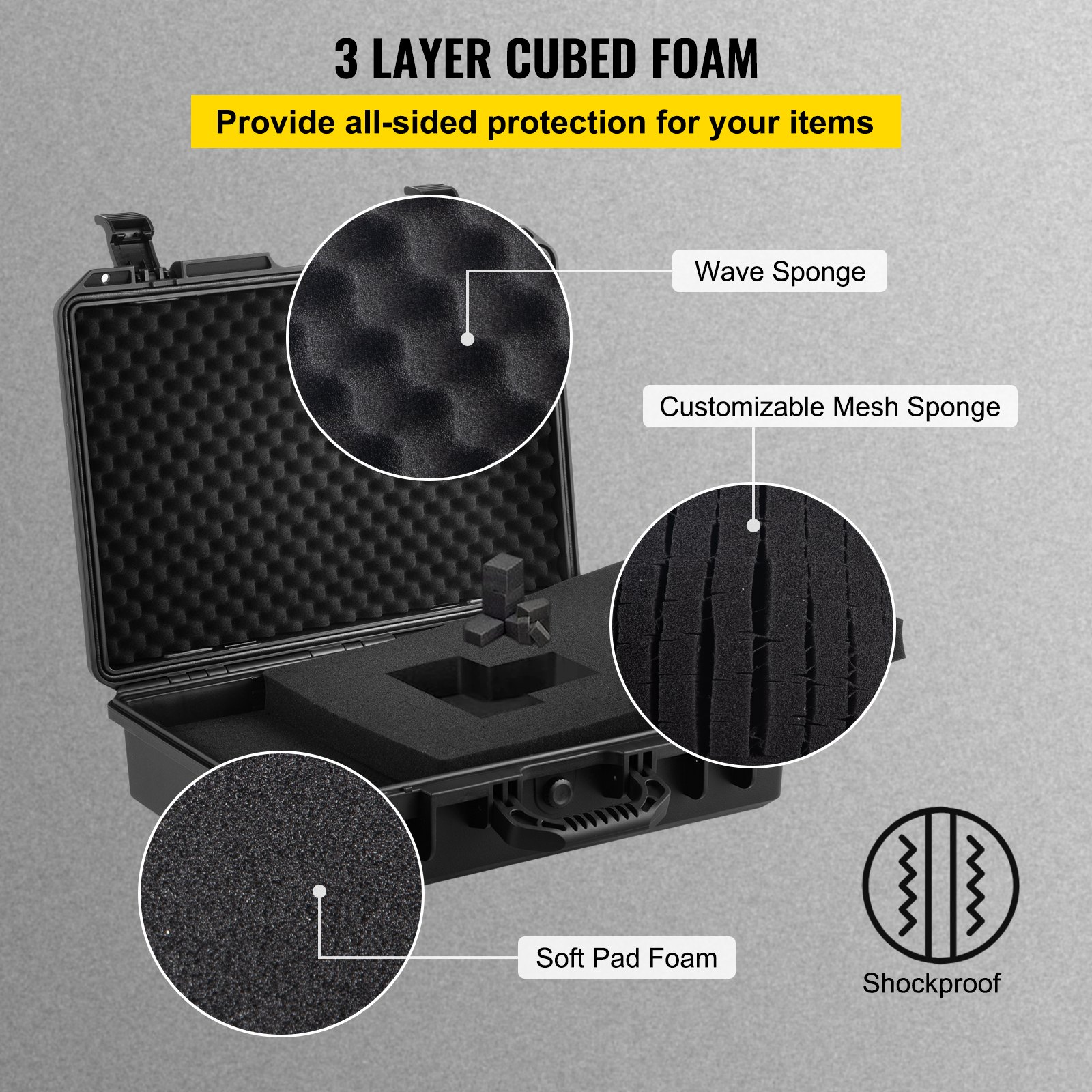 VEVOR IP67 Waterproof Hard Case 15.6 Inch Hard Carrying Case w/ Foam ...