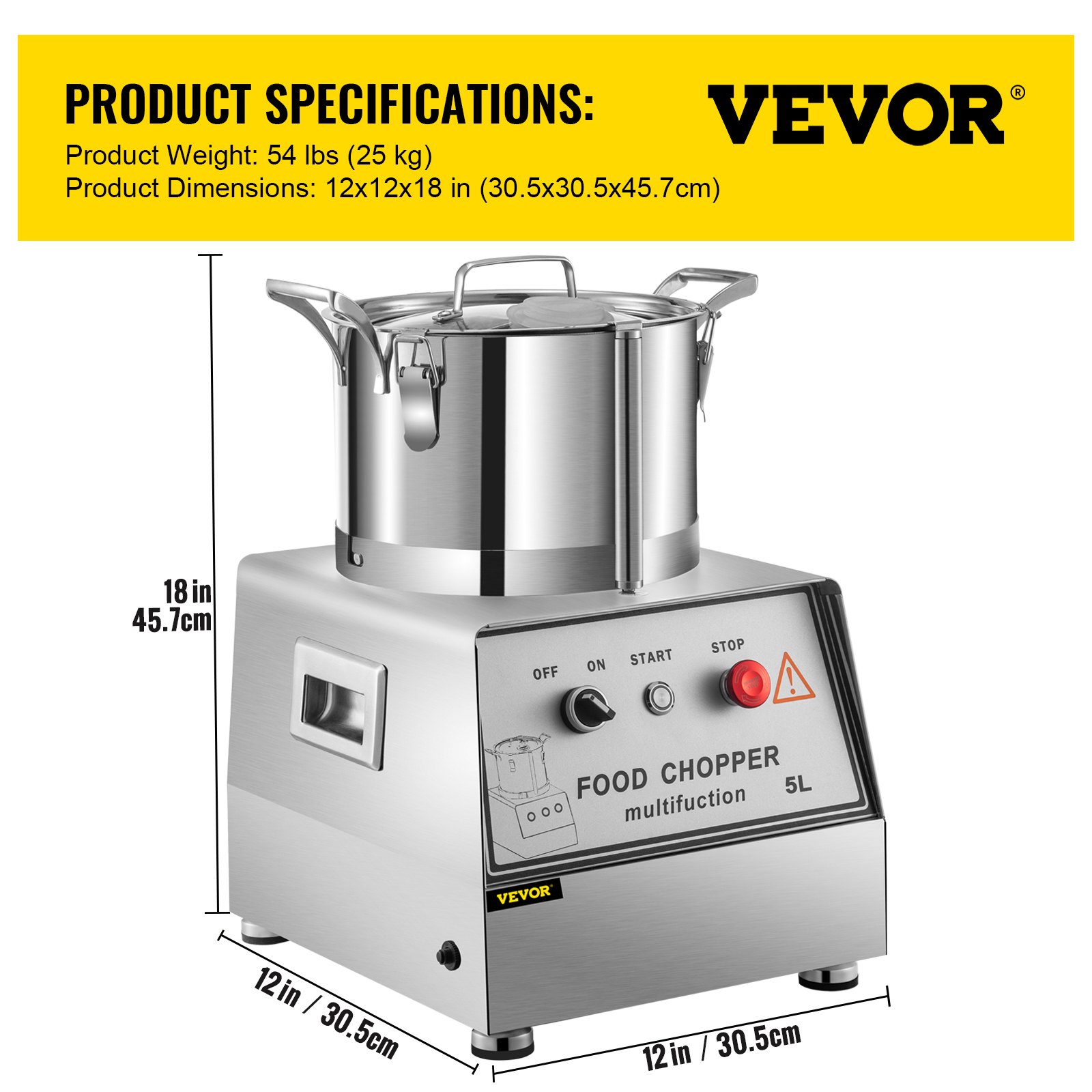 VEVOR 110V Commercial Food Processor 5L Capacity 550W Electric Food ...