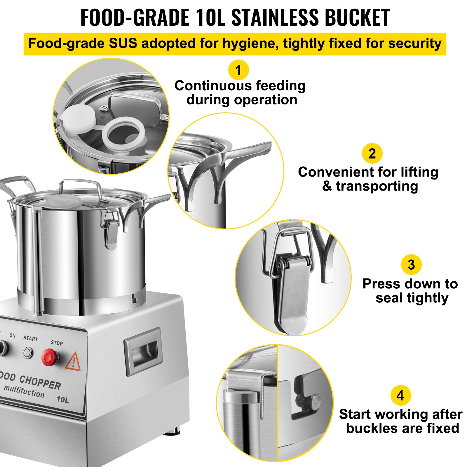 VEVOR 110V Commercial Food Processor 10L Capacity 1100W Electric Food ...