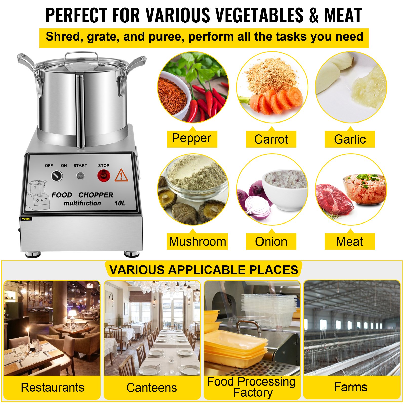 VEVOR 110V Commercial Food Processor 10L Capacity 1100W Electric Food ...