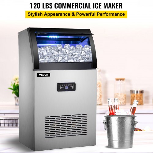 VEVOR Commercial Ice Maker 120 LB/24H Stainless Steel Commercial Ice ...