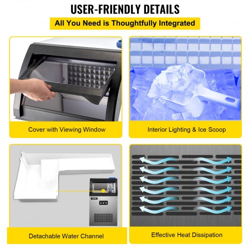 VEVOR Commercial Ice Maker 120 LB/24H Stainless Steel Commercial Ice ...
