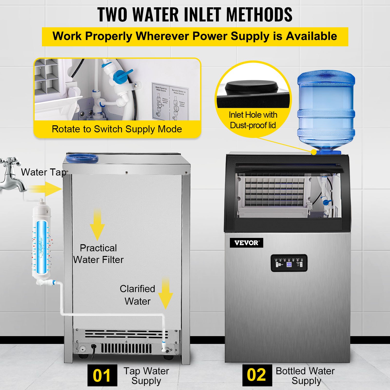 VEVOR Commercial Ice Maker 120 LB/24H Stainless Steel Commercial Ice ...