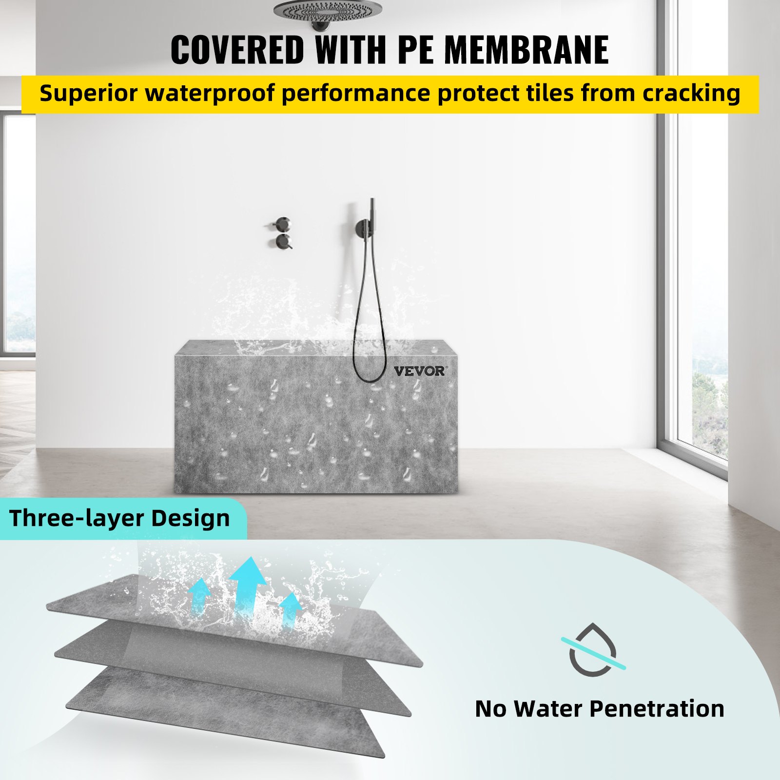 VEVOR VEVOR Board Shower Bench Rectangle Bench Ready to Tile&Waterproof ...