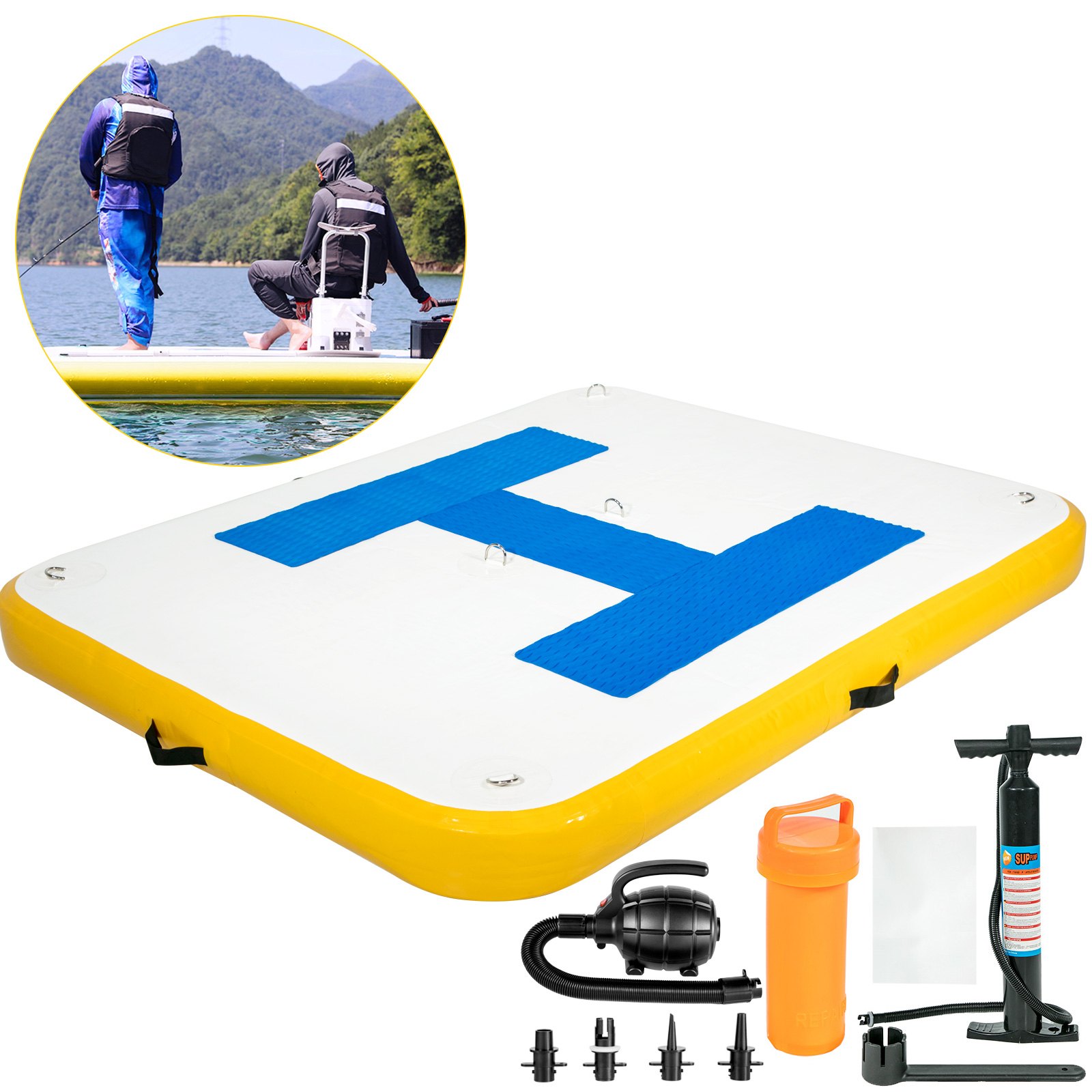 VEVOR Inflatable Floating Dock 10 x 10 ft, Inflatable Dock Platform ...