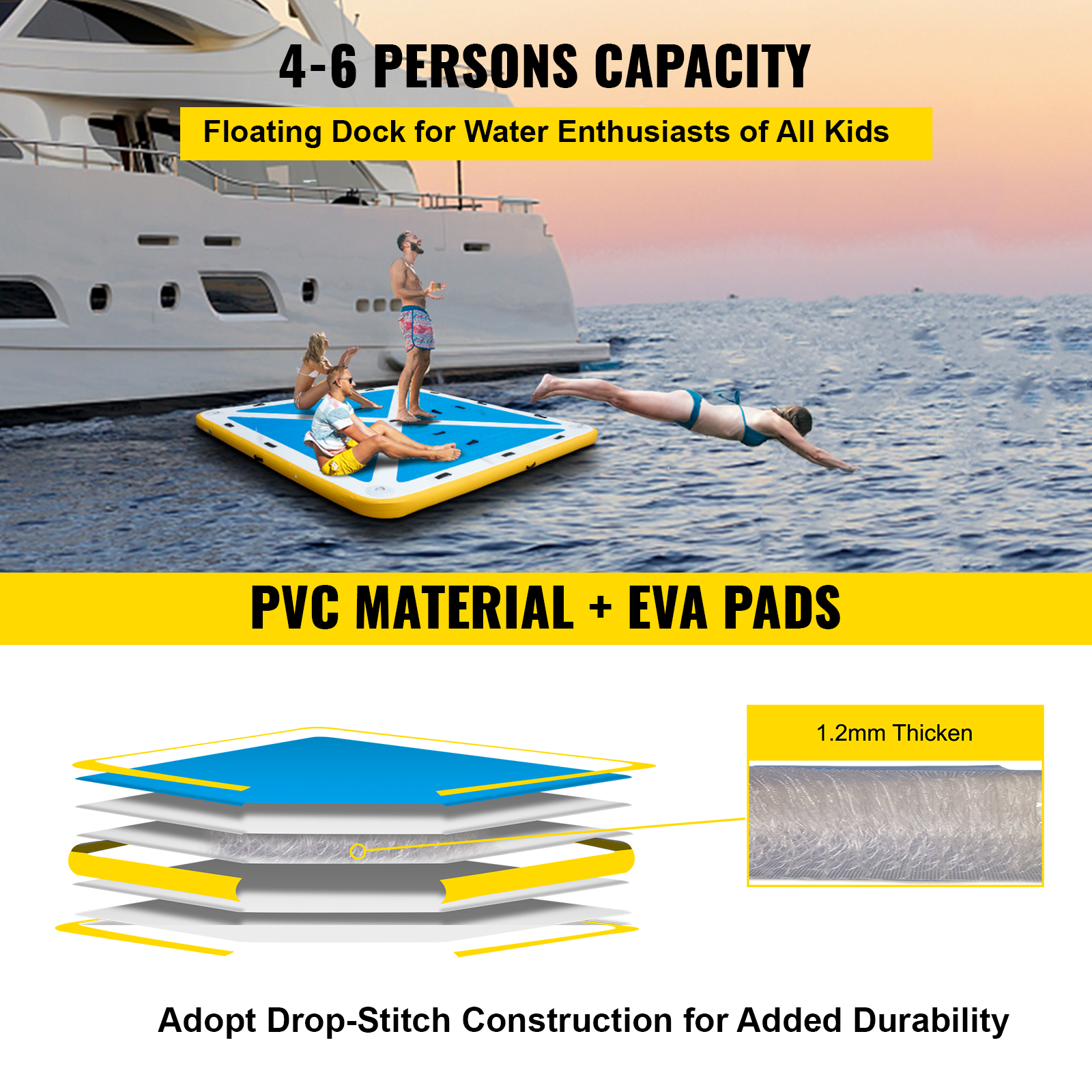 Inflatable Dock Platform, Inflatable Floating Dock 8x6 ft with Electric ...