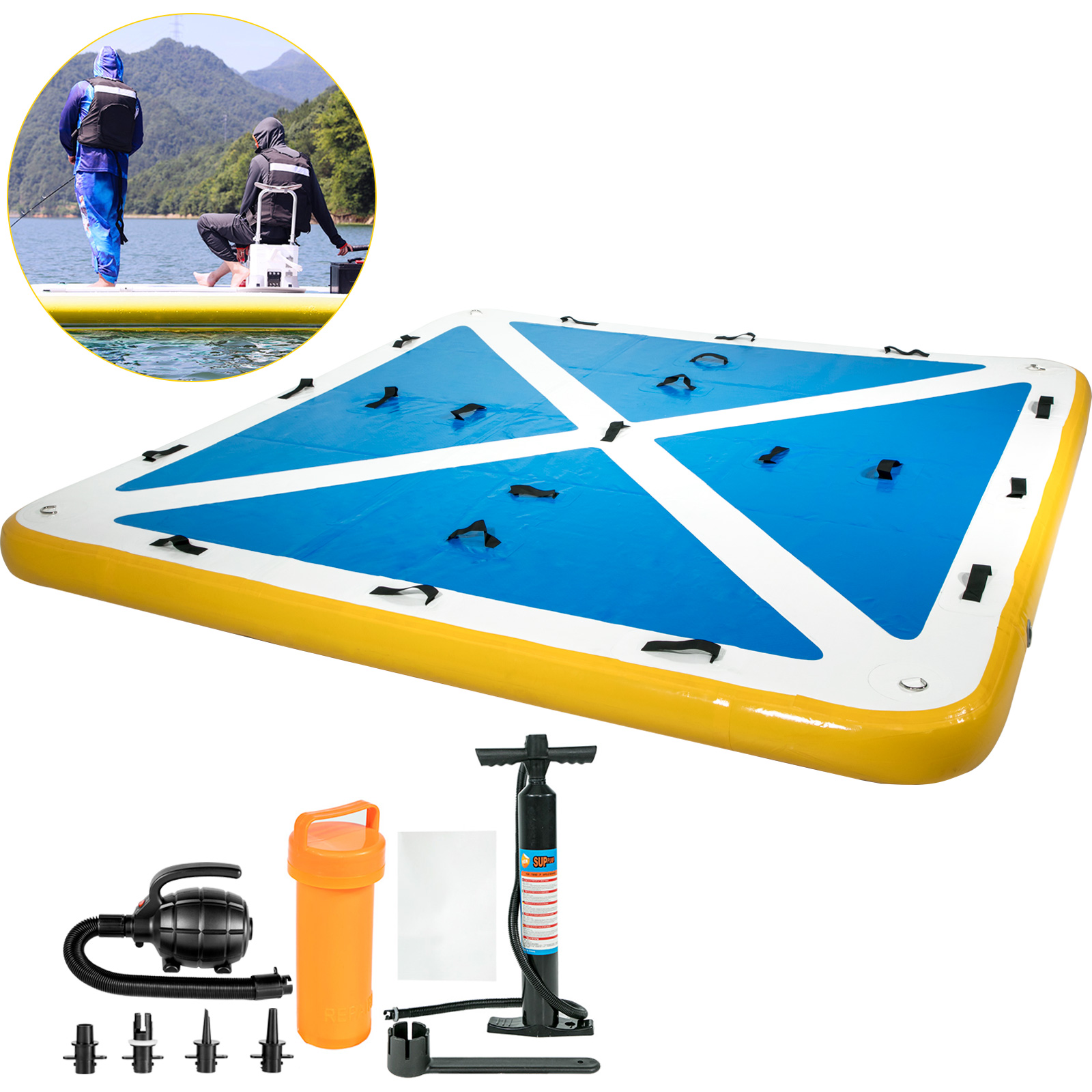 Inflatable Dock Platform, Inflatable Floating Dock 8x8 ft with Electric ...