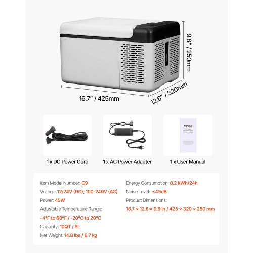 VEVOR 12 Volt Refrigerator 10 Qt, Portable Mini Freezer (-4℉~68℉) W/APP ...