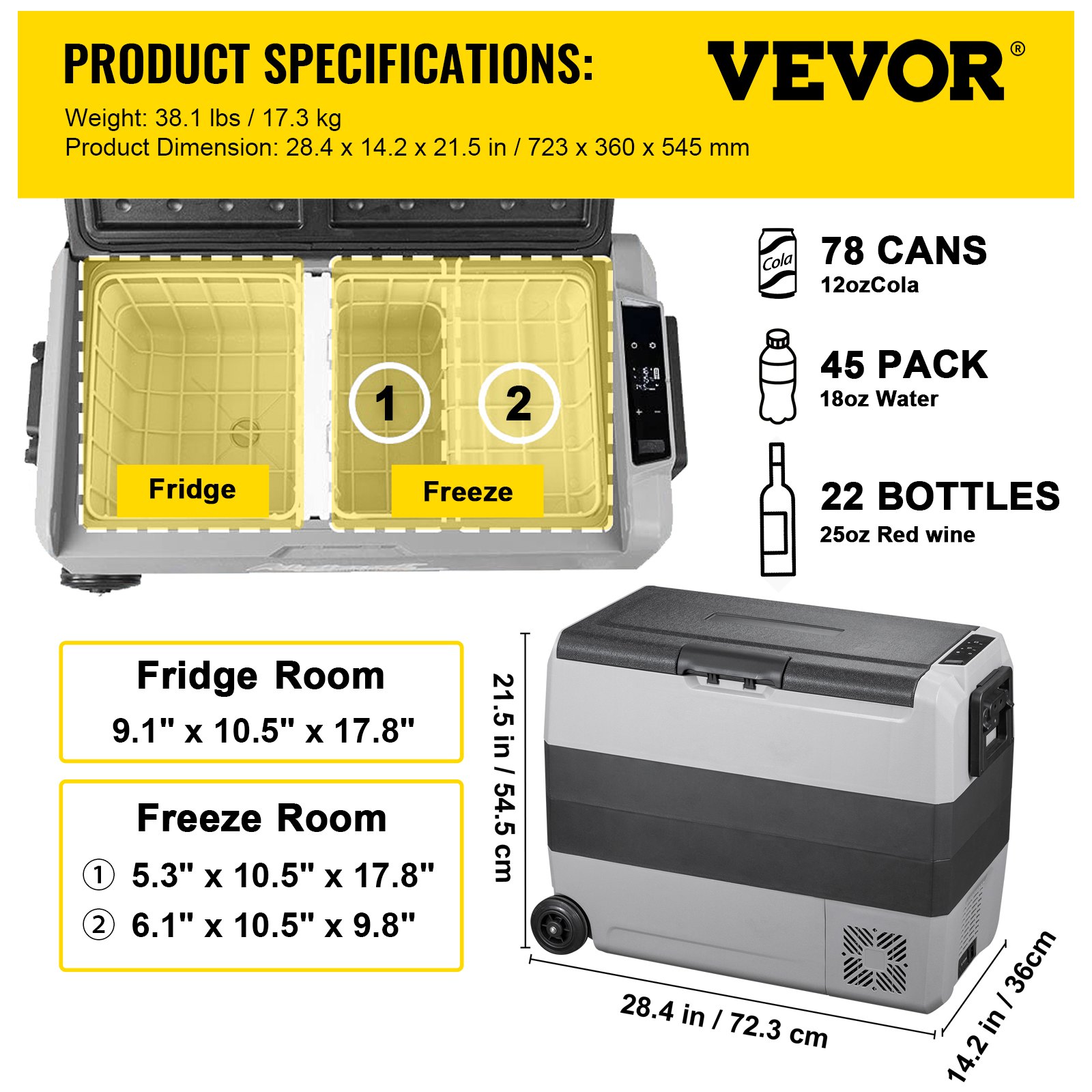 VEVOR VEVOR 12 Volt Car Refrigerator Portable Freezer 60L Dual Zone ...