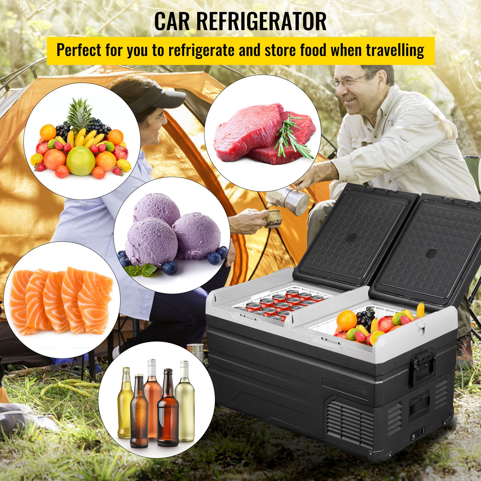 VEVOR 12 Volt Car Refrigerator Portable Freezer 80Qt Dual Zone with APP ...