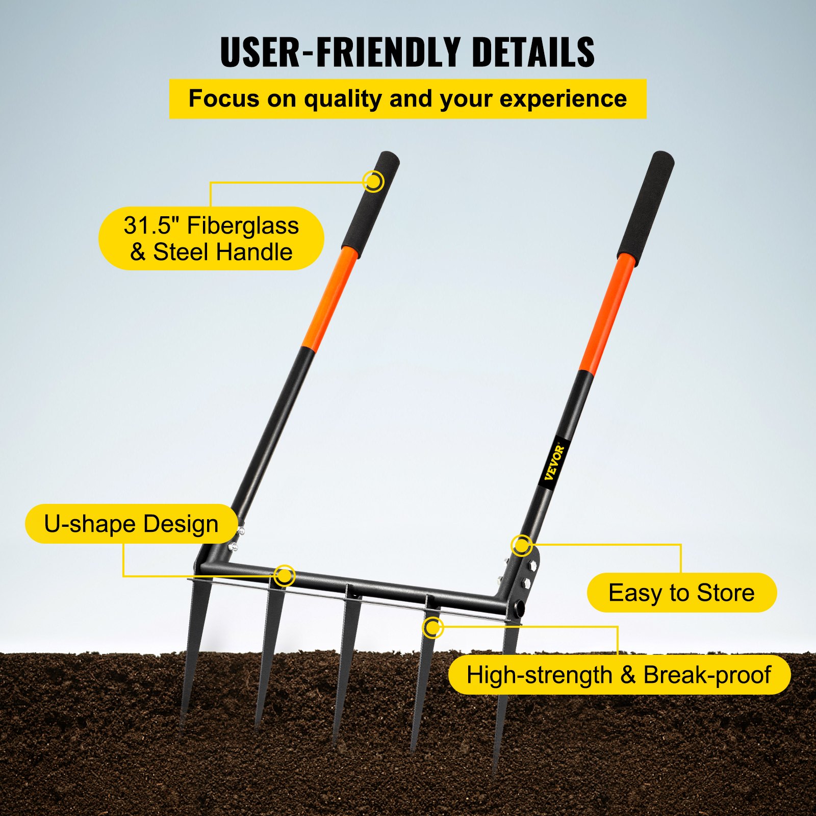 VEVOR Broadfork Cultivating Tool Broad Fork Steel Tines 43.3in ...