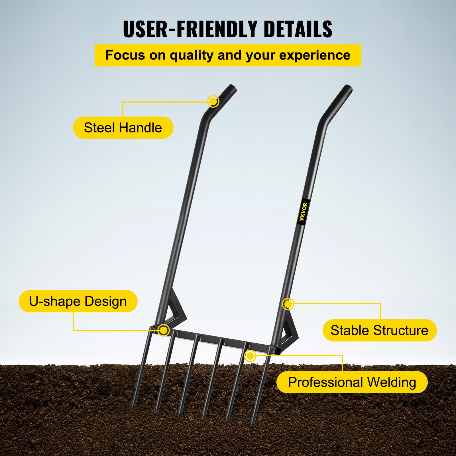 Vevor Broadfork Cultivating Tool Broad Fork 6 Steel Tines 45in For ...
