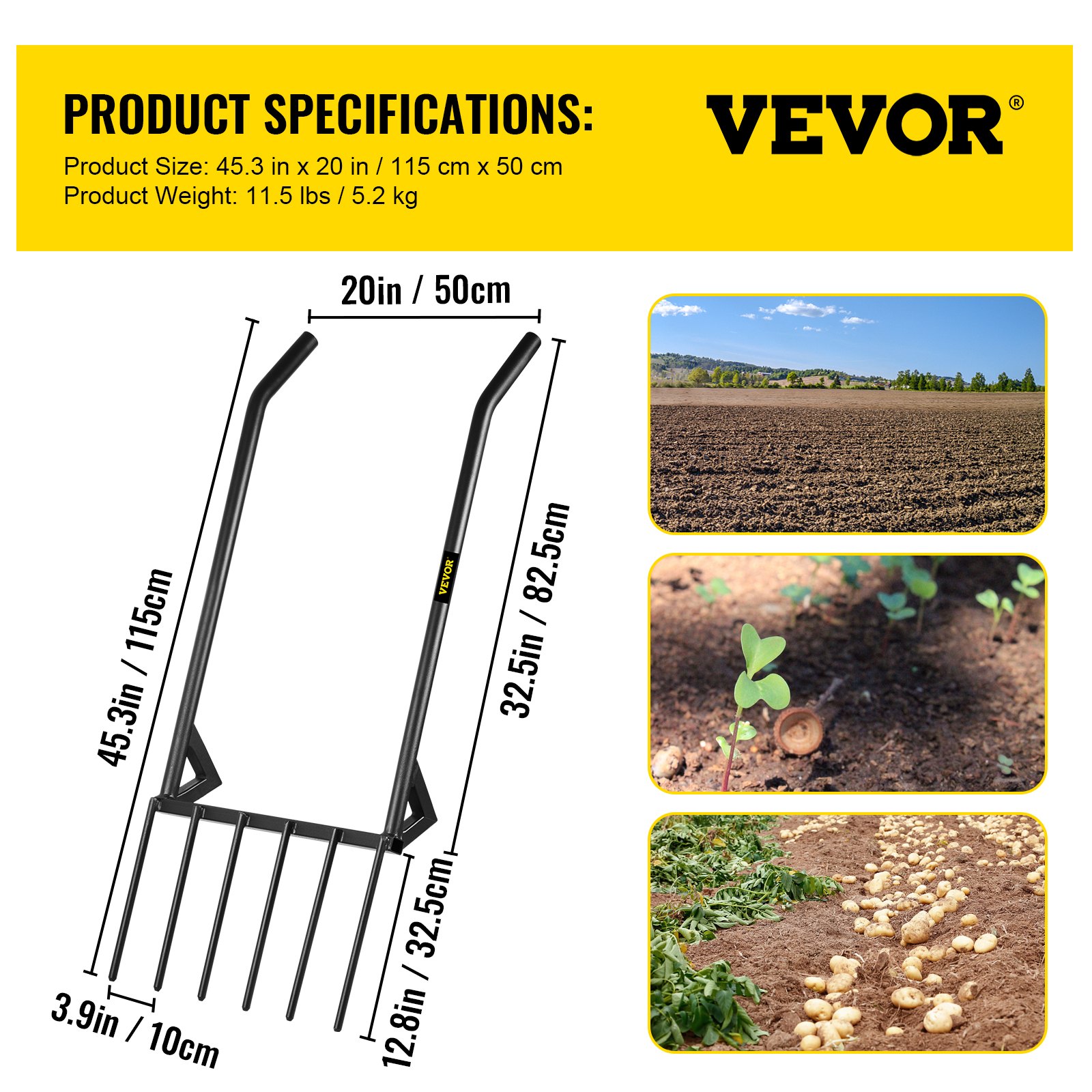Vevor Broadfork Cultivating Tool Broad Fork 6 Steel Tines 45in For ...