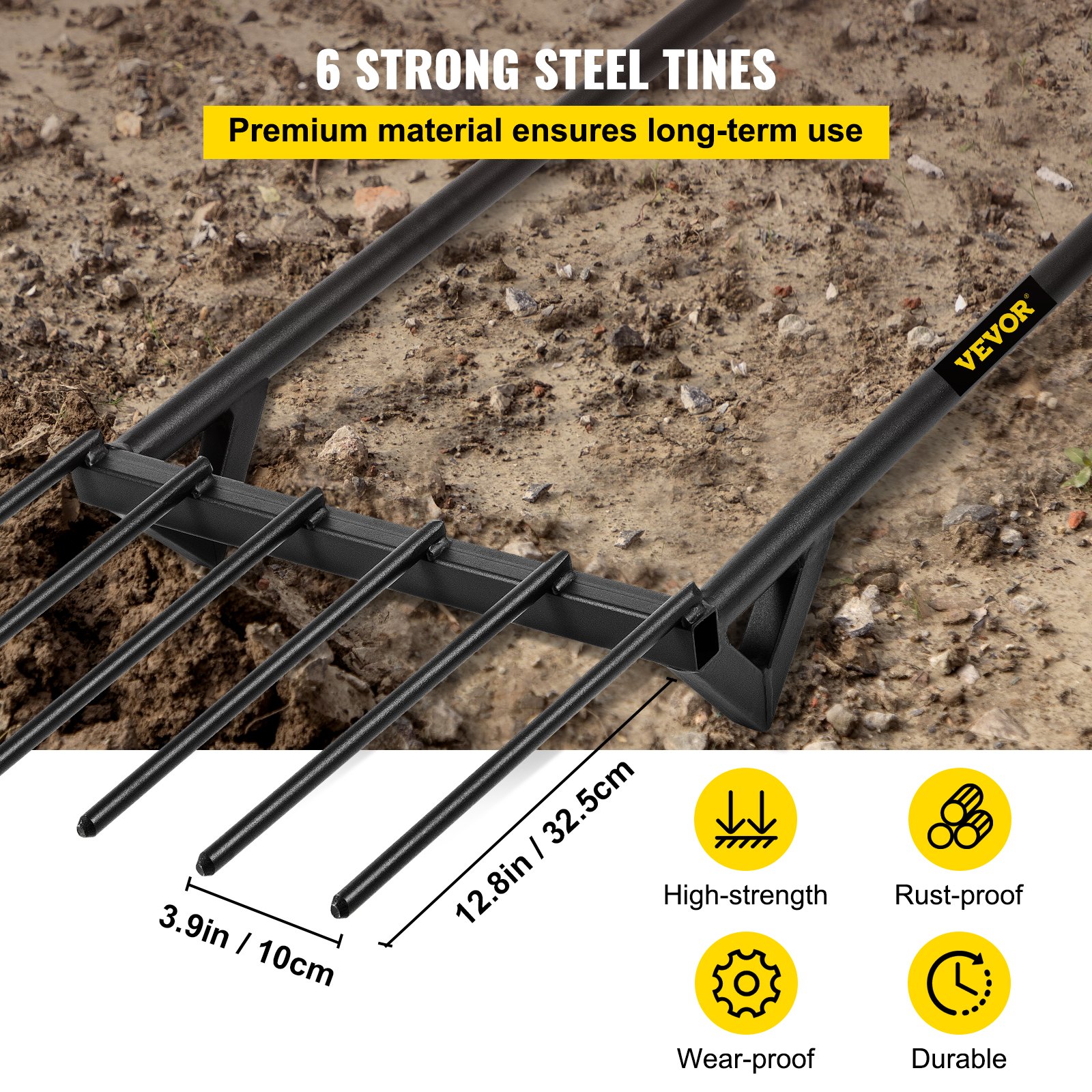 VEVOR Broad Fork Tool, 6 Tines 20 in Wide Hand Tiller Broadfork, U ...