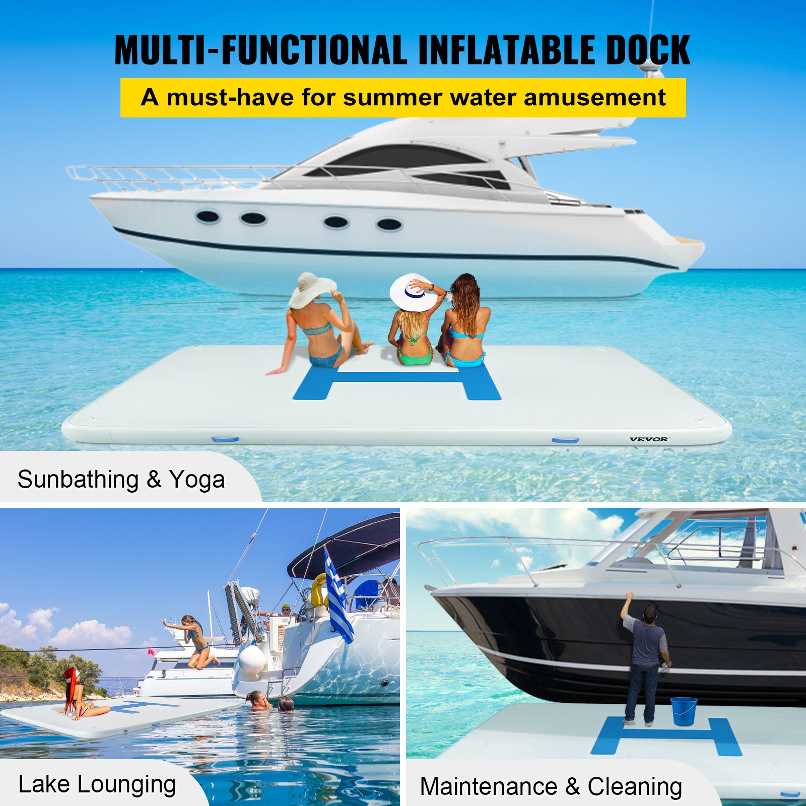 VEVOR Inflatable Dock Platform Inflatable Dock 13'x6.5'x6" Floating ...